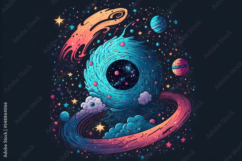 Cute Hand Drawn Galaxy Cartoon Style 2D Illustrated Stock Illustration ...