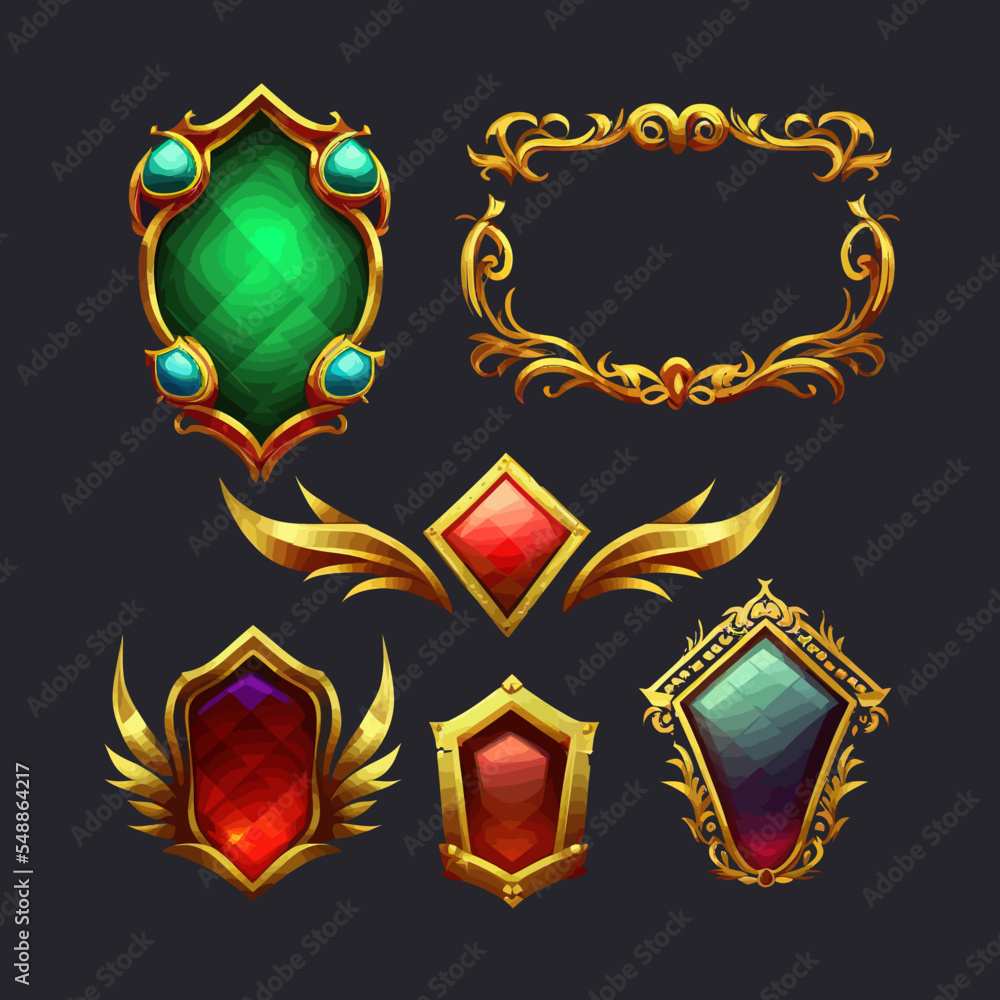 Vintage circle golden and silver frames for rpg game avatars, game ui ...