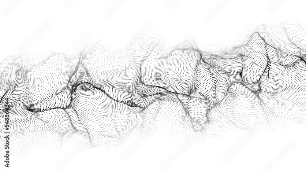 Futuristic moving white wave. Digital background with moving particles ...