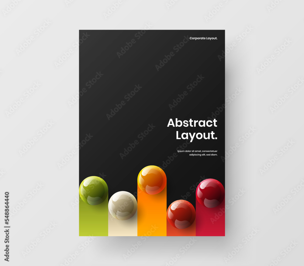 Vivid pamphlet vector design concept. Simple realistic spheres flyer ...