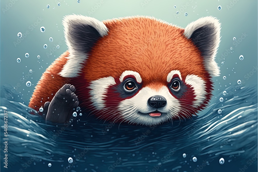 Cute Red Panda Swimming Cartoon 2D Illustrated Icon Illustration Stock ...
