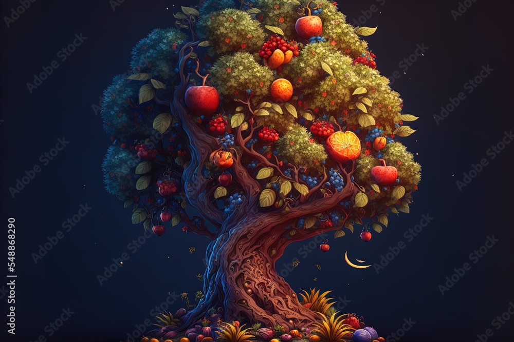 Beautiful Tree With Fruits Concept Art Stock Illustration | Adobe Stock