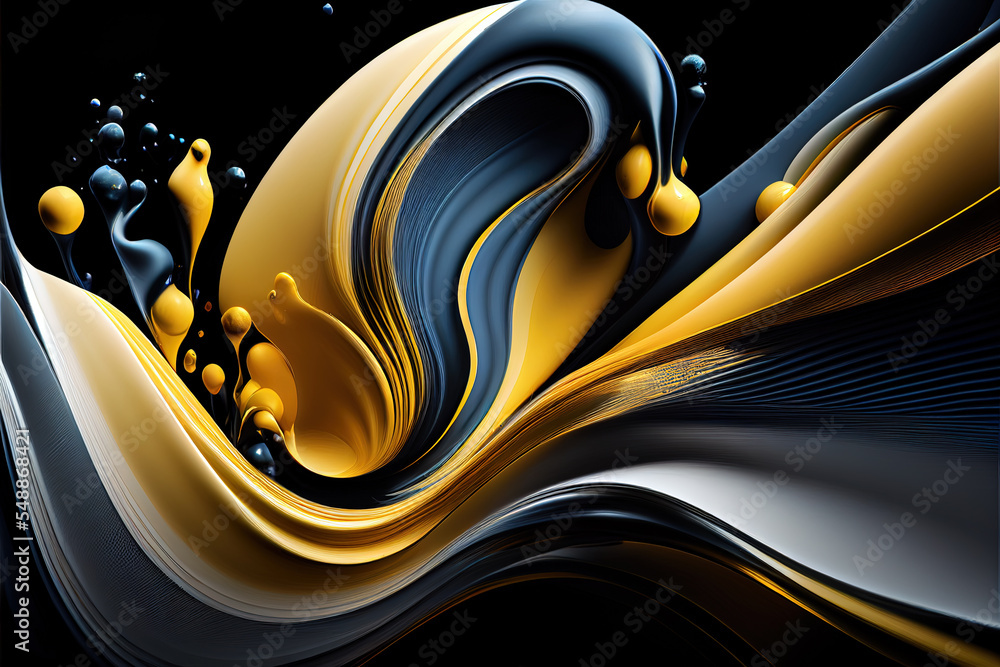 Blue and yellow varnish colors merging together on a dark background ...