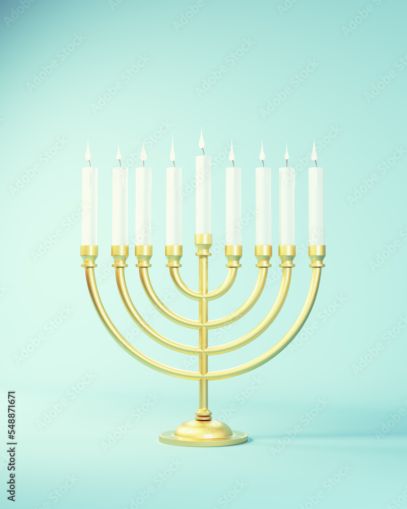 Hanukkah Gold Menorah Festival Of Lights Nine White Candles White Flame ...