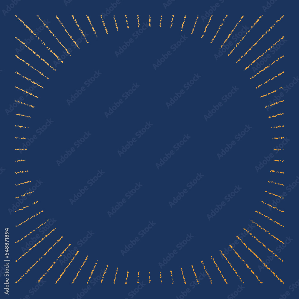 Gold dotted frame with sunbeams. Golden foil embossed border with ...