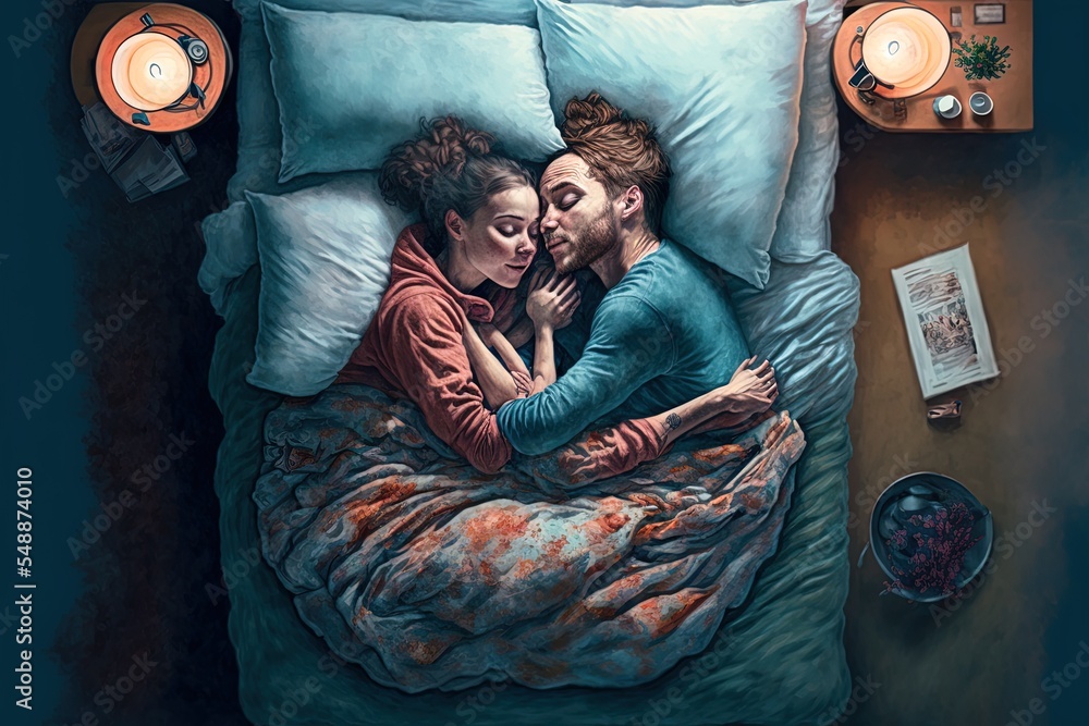 People Hugging In Bed Top View Stock Illustration | Adobe Stock