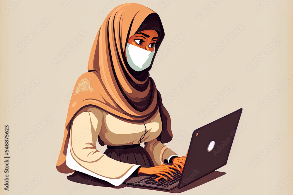 Arabic Business Woman With Laptop In Hands Arabian Female Character ...