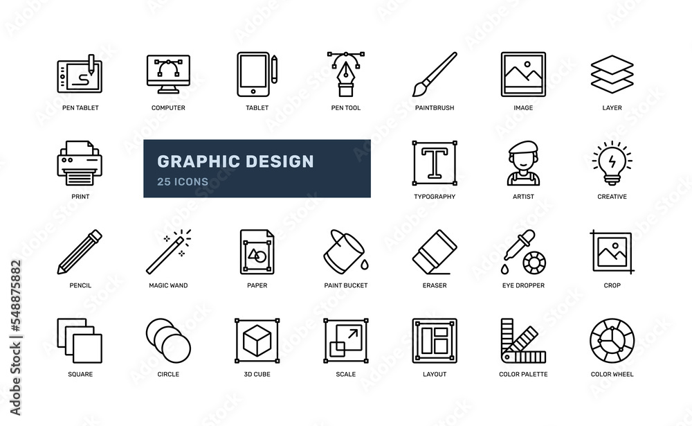 graphic design professional artist detailed outline icon with color ...