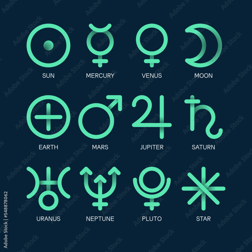 Solar system zodiac horoscope astrological thin line label linear ...