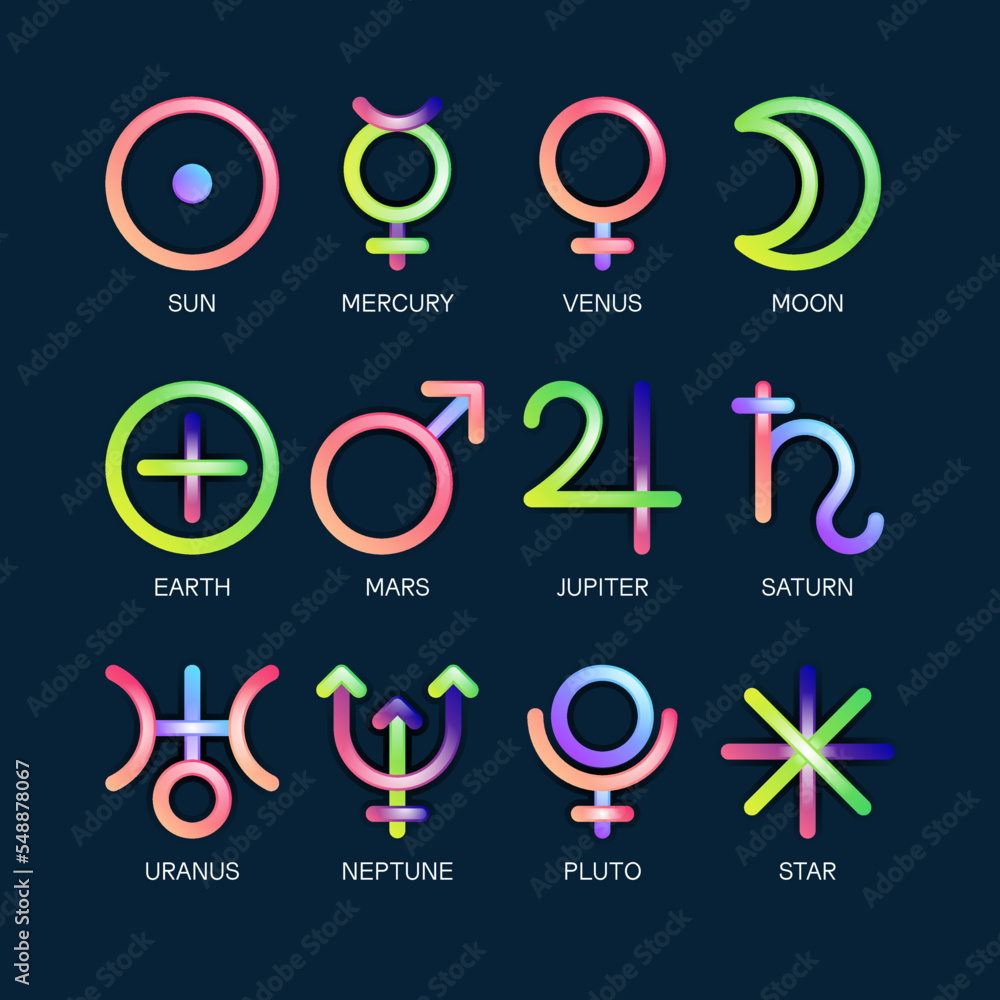 Solar system zodiac horoscope astrological thin line label linear ...