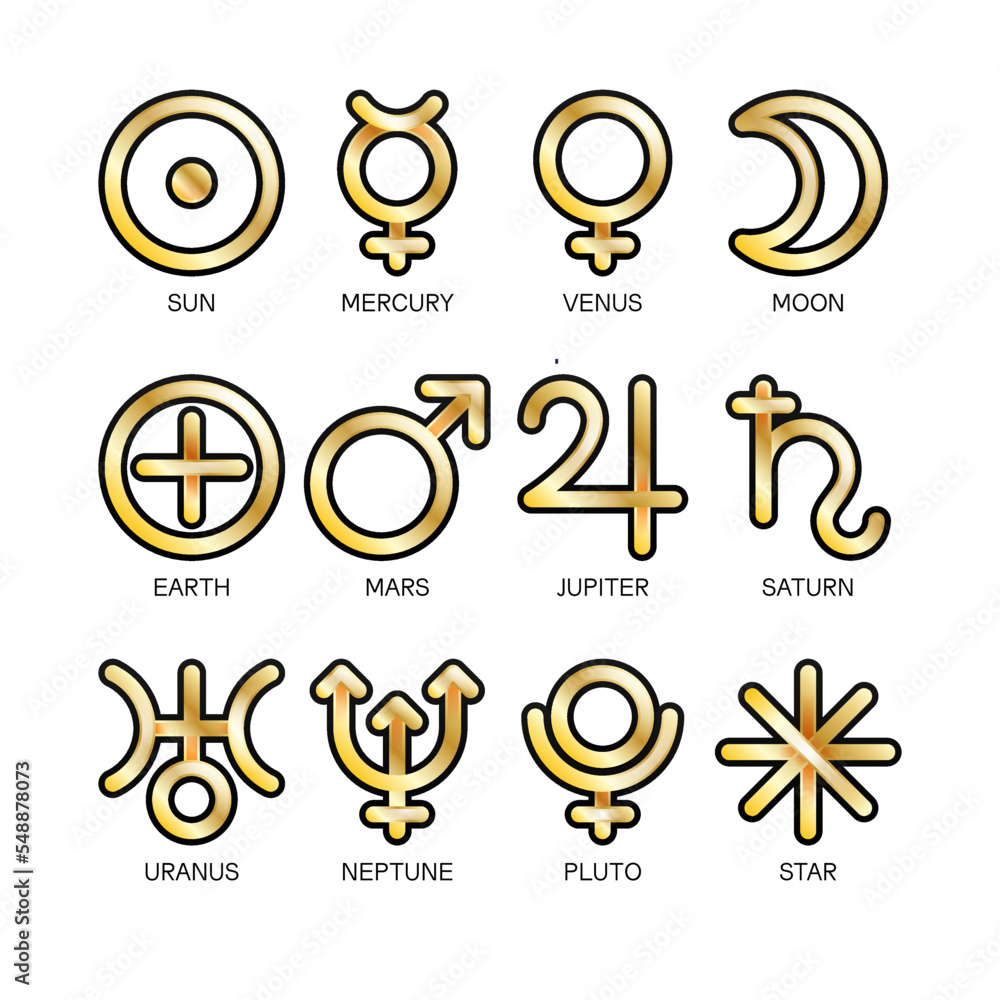 Solar system zodiac horoscope astrological thin line label linear ...