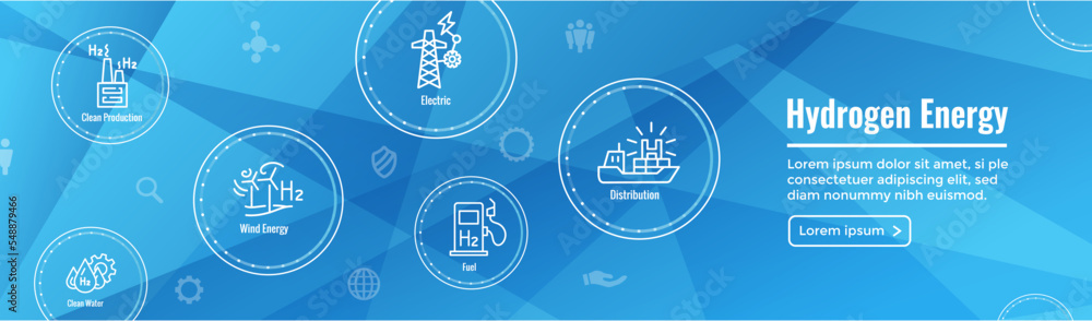Clean Hydrogen Production with Green Energy Icon Set and Web Header ...