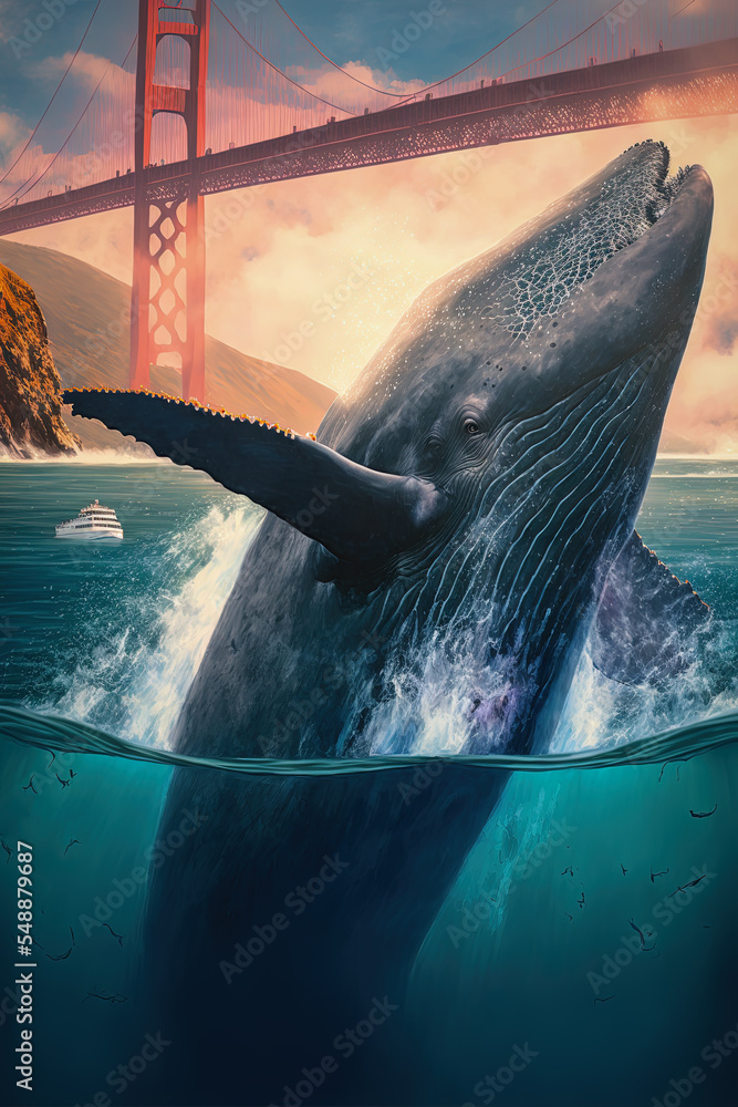 Humphrey the Humpback whale underneath the Golden Gate Bridge in San ...
