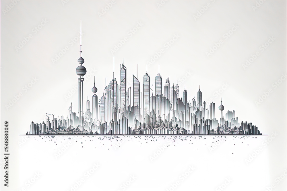 Outline Kuwait City Skyline With White Buildings. 2D Illustrated ...