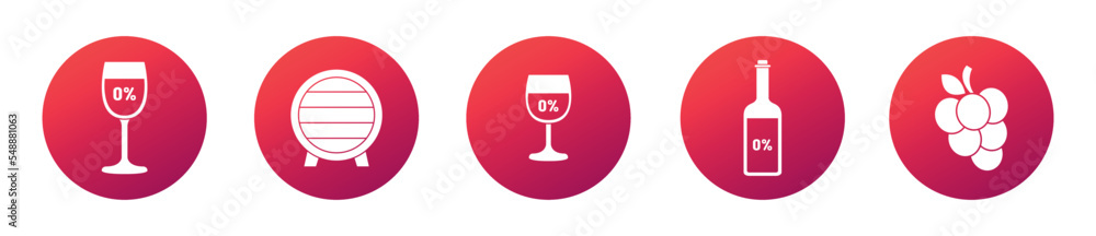 Non-alcoholic red wine circular icon set, dealcoholized booze beverage ...