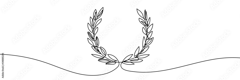 Laurel wreath one line art. Continuous line drawing of festive, solemn ...