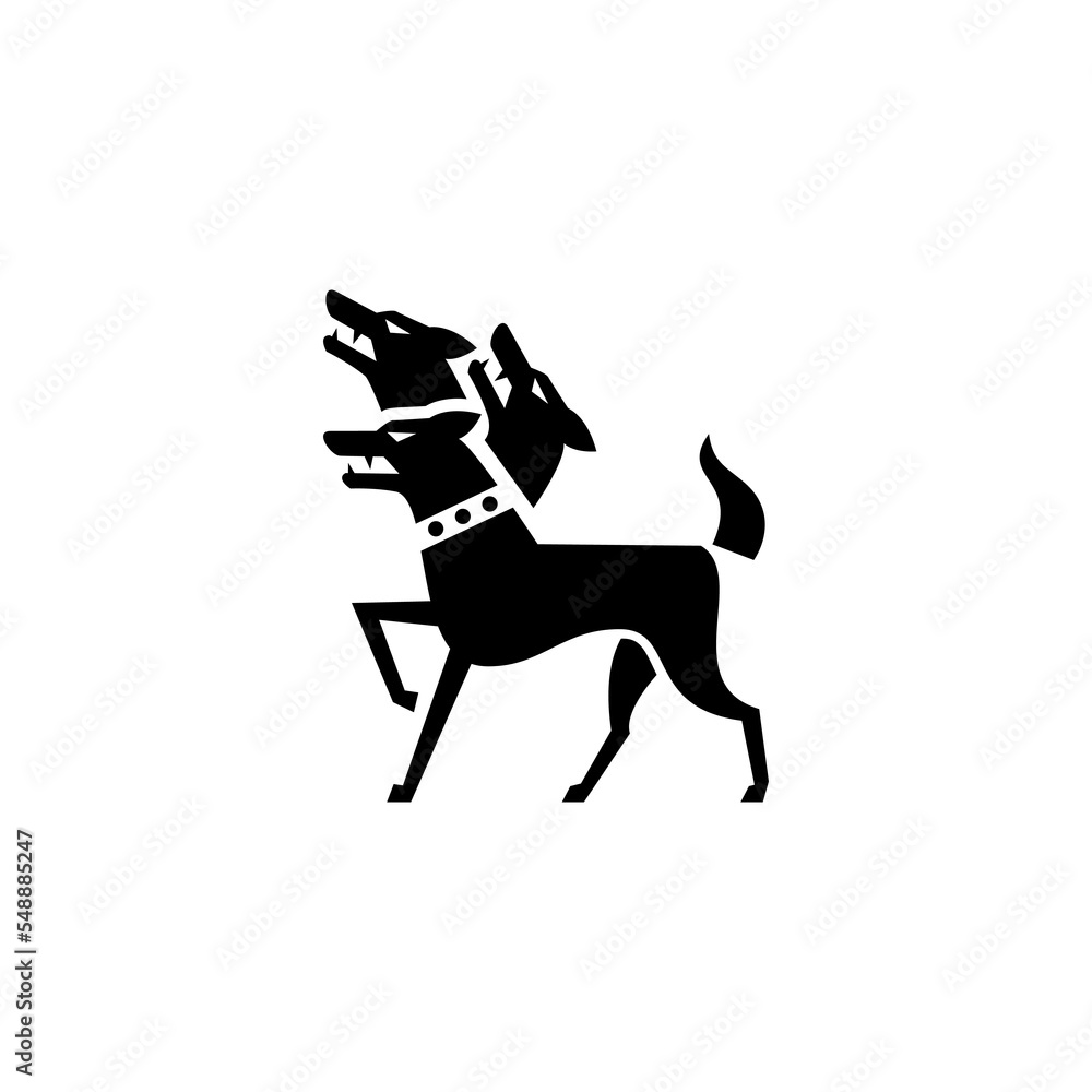 Cerberus, Greek mythological monster, flat black silhouette vector icon ...