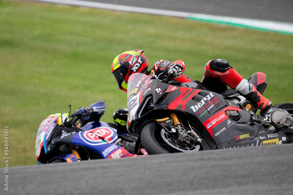 Xavi Fores of Spain on the BARNI Spark Racing Team Ducati overtaking ...