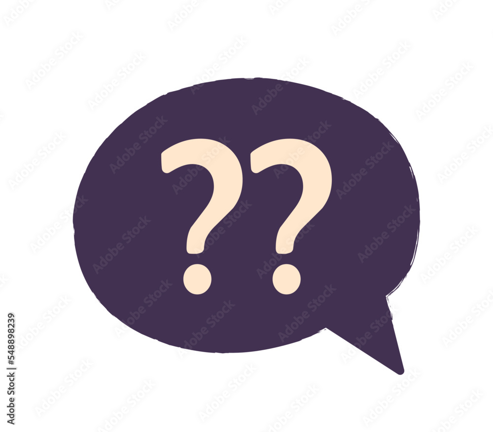 Speech bubble icon. Purple cloud with two question marks. information ...