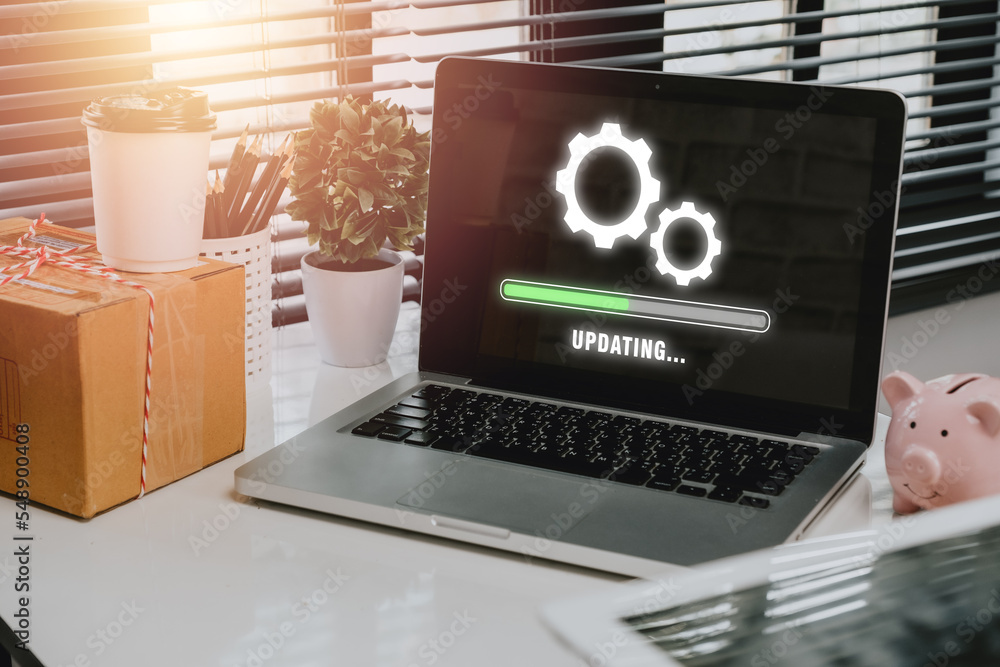 Update progress concept, Person waiting for installing update process ...