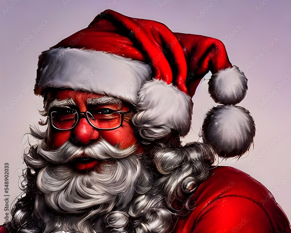 A jolly man in a red suit smiles widely for the camera, his white beard ...