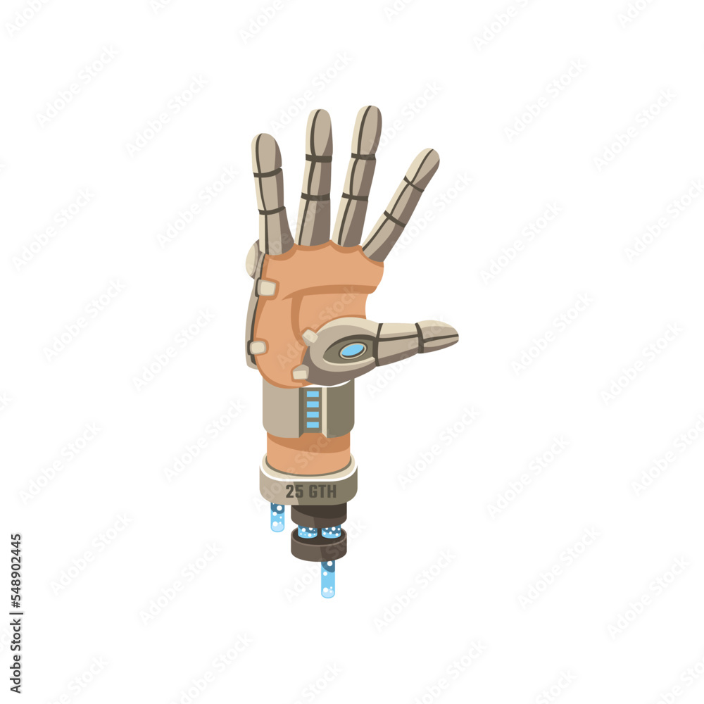 Robot hand showing high five cartoon illustration. Prothesis arm ...