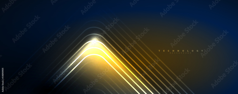 Neon glowing lines and angles, magic energy space light concept. Vector ...