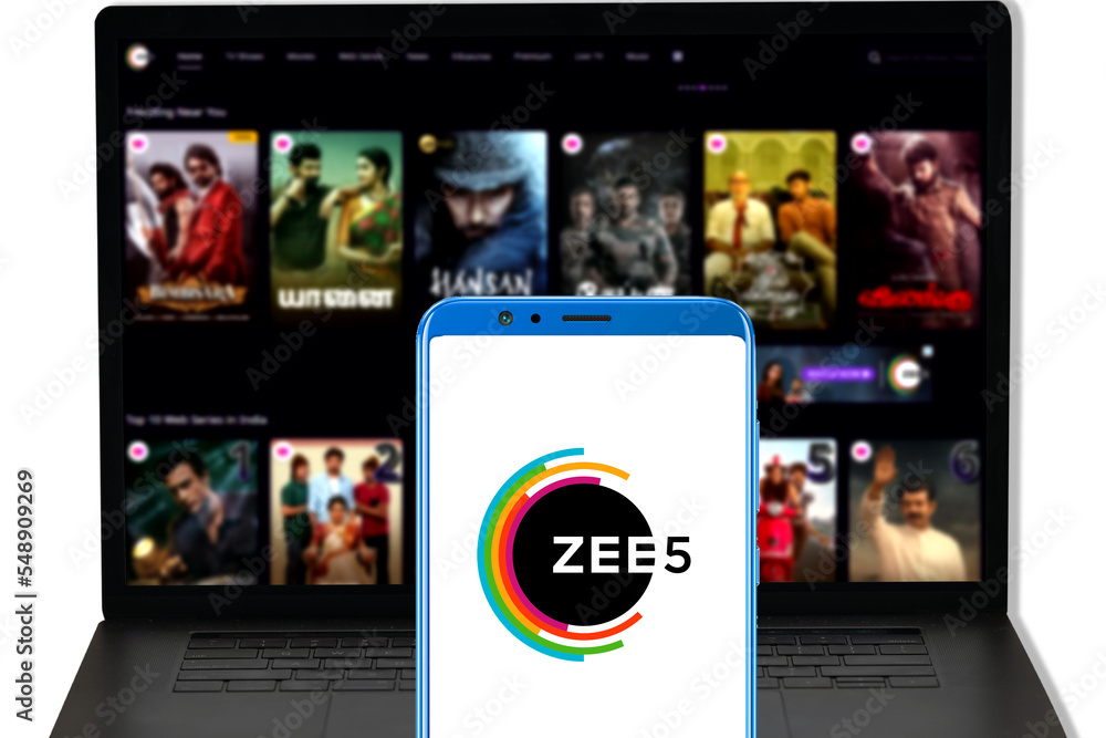 MADURAI, INDIA, 25TH NOVEMBER 2022: zee5 logo in mobile screen and ...