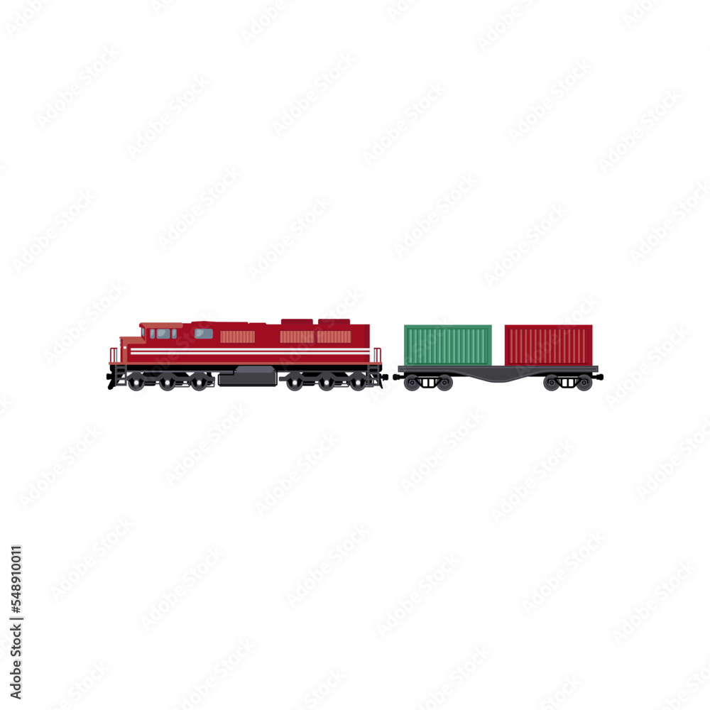 Cargo train with freight flat vector illustration. Cartoon drawing of ...