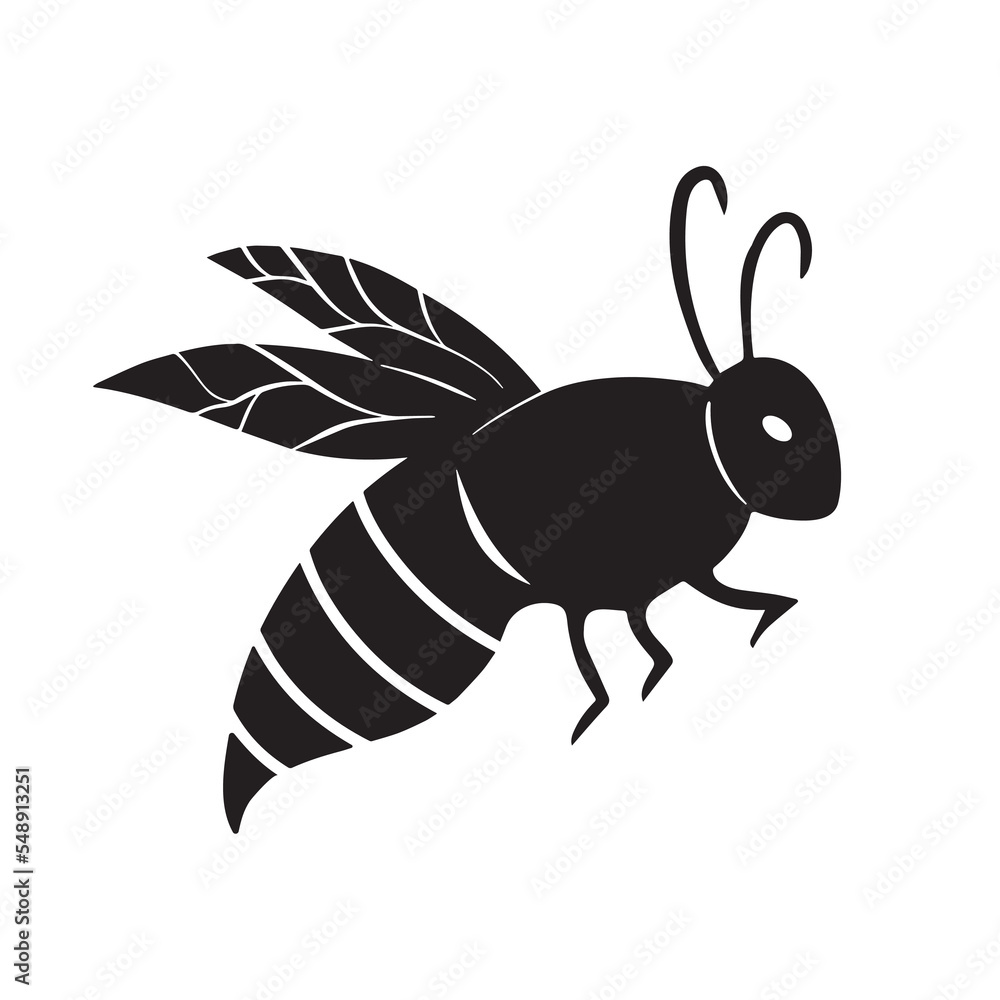 Bee or wasp icon vector silhouette isolated on plain white background ...