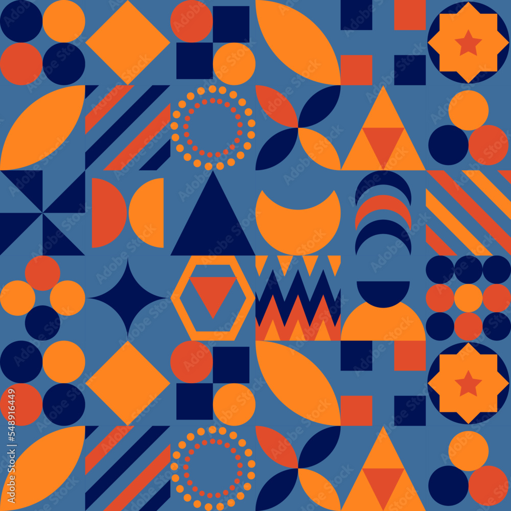 Geometric shapes colorful vector background, blue and orange ...