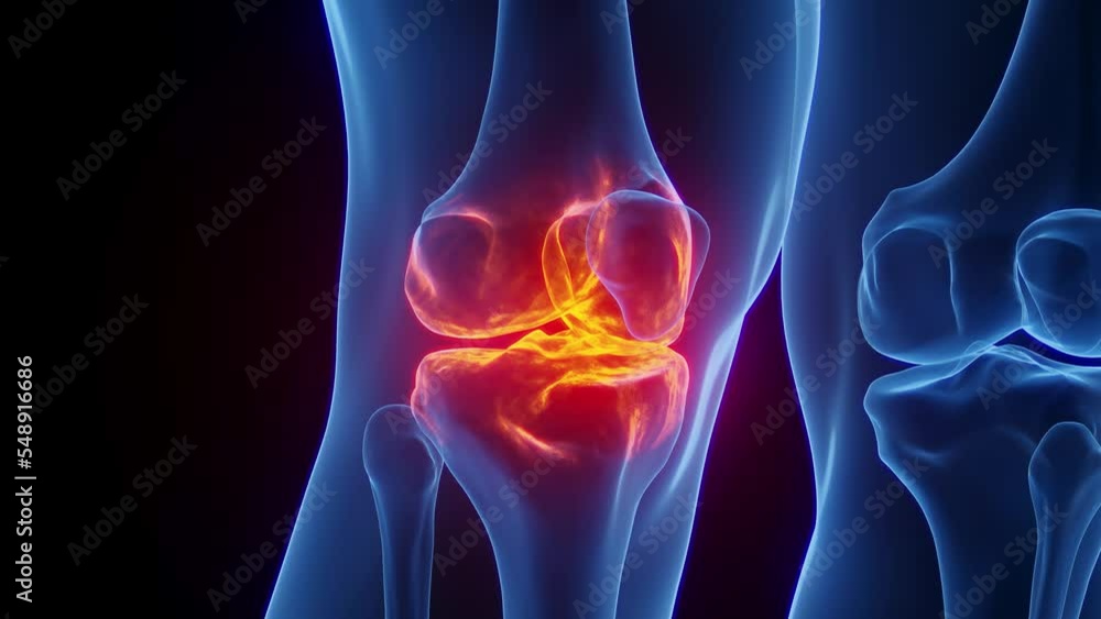 3D rendered Medical Animation of arthritis of a man's right knee. Stock ...