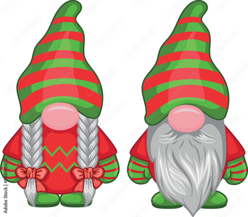 Cartoon Christmas gnome boy and girl Isolated on white background ...
