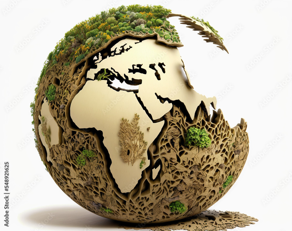 Abstract sculpture of planet Earth ecology and vegetation illustration ...