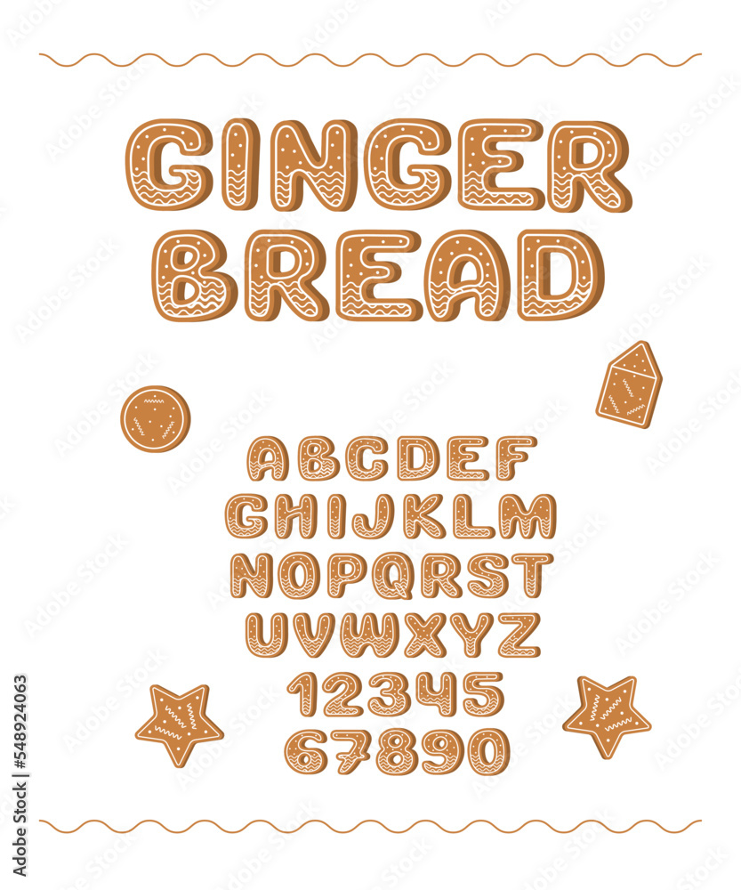 Gingerbread Vector Font. Cookie english letters from A to Z and numbers ...