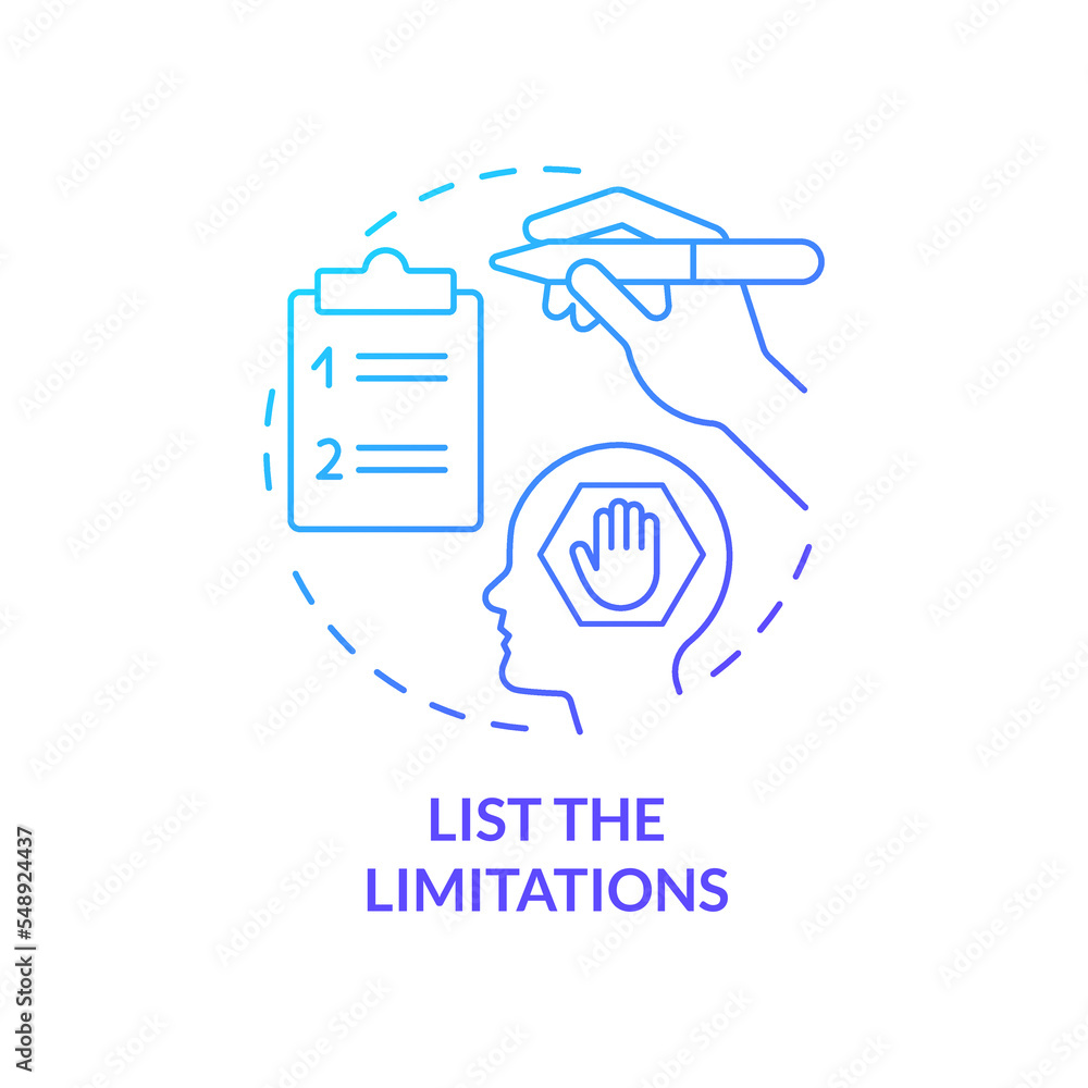 List limitations blue gradient concept icon. Self development. Removing ...