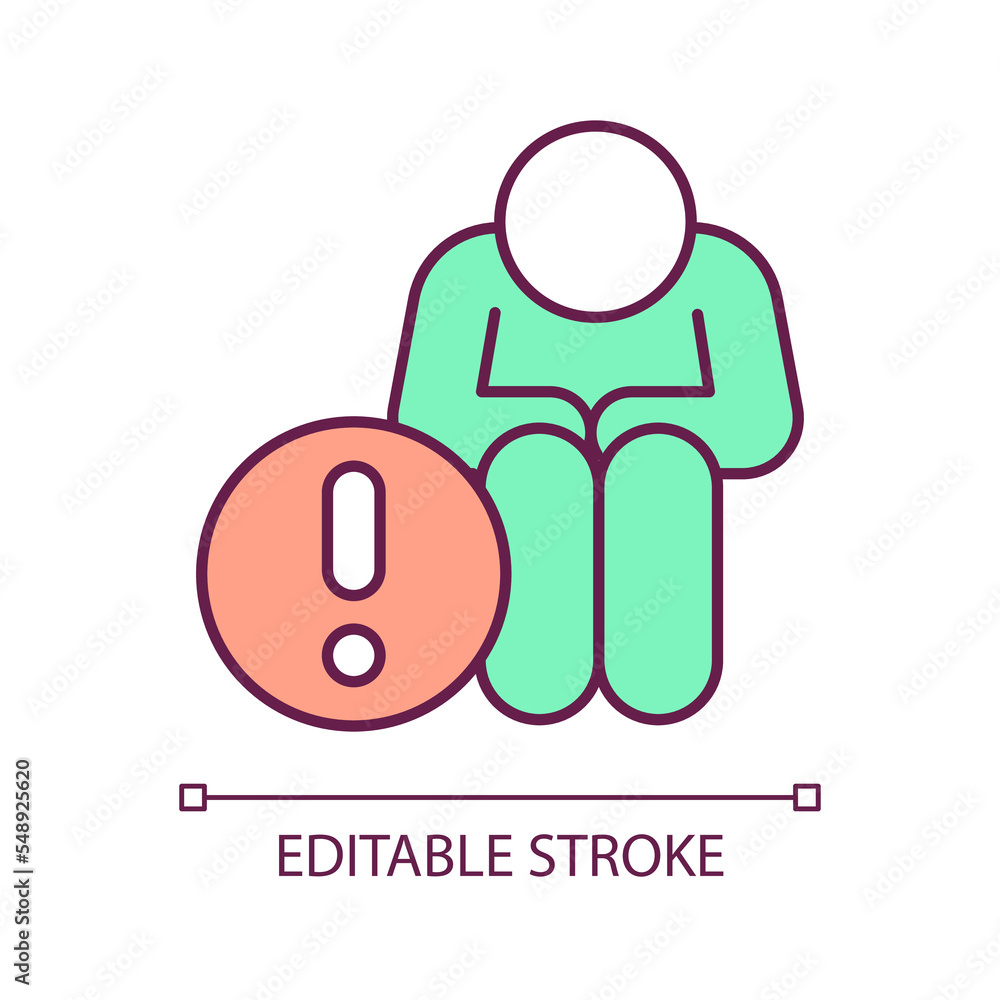 Mistreated person RGB color icon. Discrimination issue. Domestic violence. Insecurity feeling ...