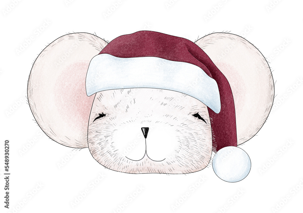 Christmas portrait or muzzle of a cute plush fluffy baby mouse or ...