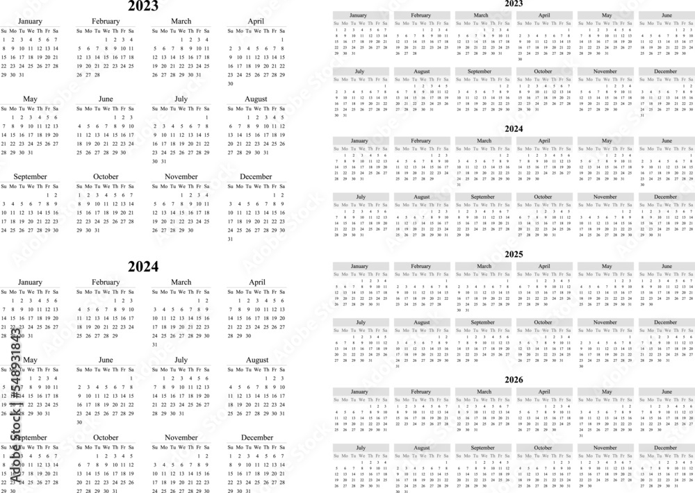 Calendar 2023 template layout vector set. English 2023 Yearly calendar ...