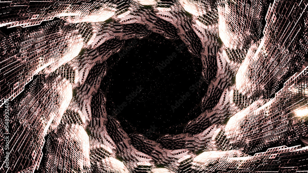 Dark tunnel with software design. Design. Constructor from program code ...