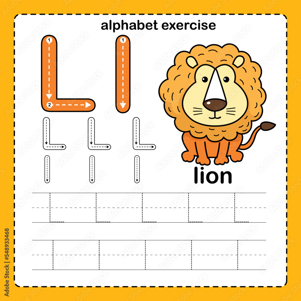 Alphabet Letter L - Lion exercise with cartoon vocabulary illustration ...