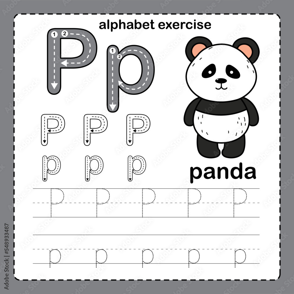 Alphabet Letter P - Panda exercise with cartoon vocabulary illustration ...