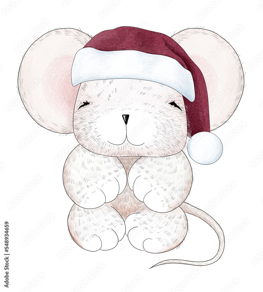 Christmas cartoon cute plush fluffy baby mouse or mousekin of light ...