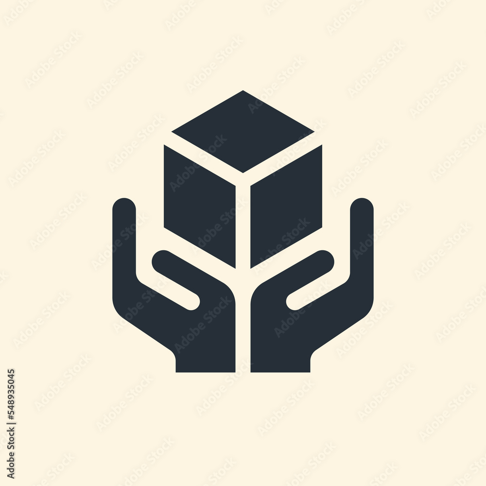 Handle with care icon. Box in hands warning sign. Packaging symbol ...