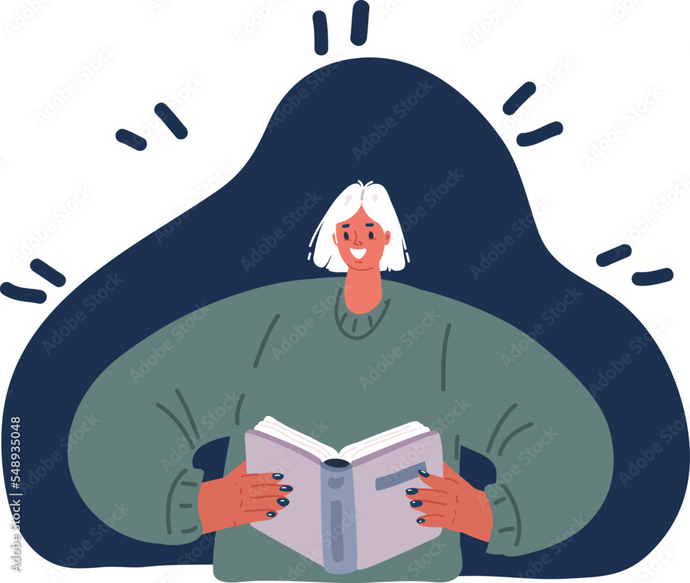 Cartoon vector illustration of Woman holding an open book and reading ...