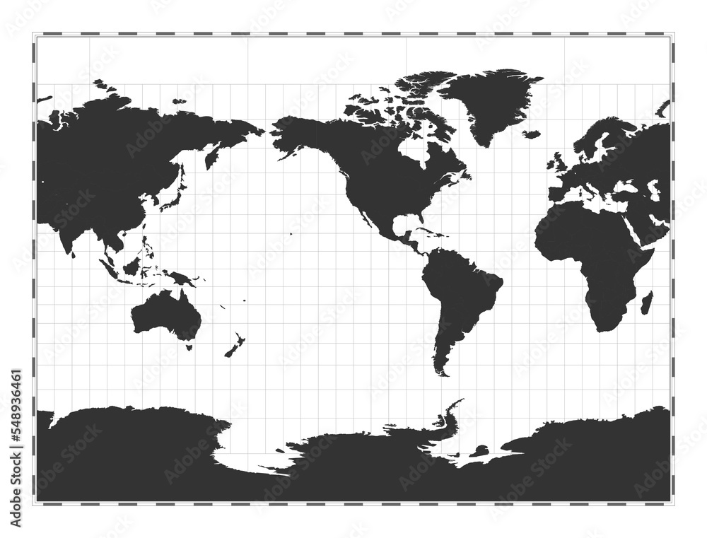 Vector world map. Miller cylindrical projection. Plan world ...