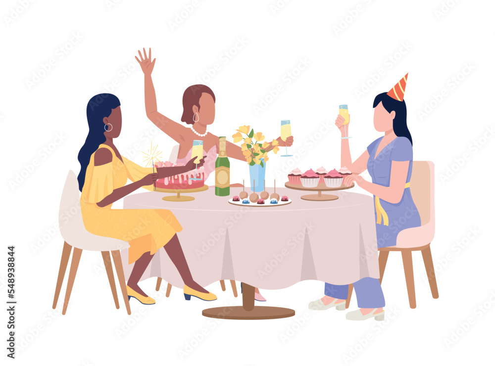 Birthday party semi flat color vector characters. Editable figures ...