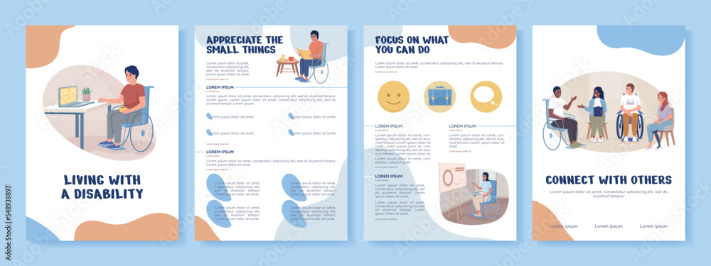 Living with disability flat vector brochure template. Booklet, leaflet ...