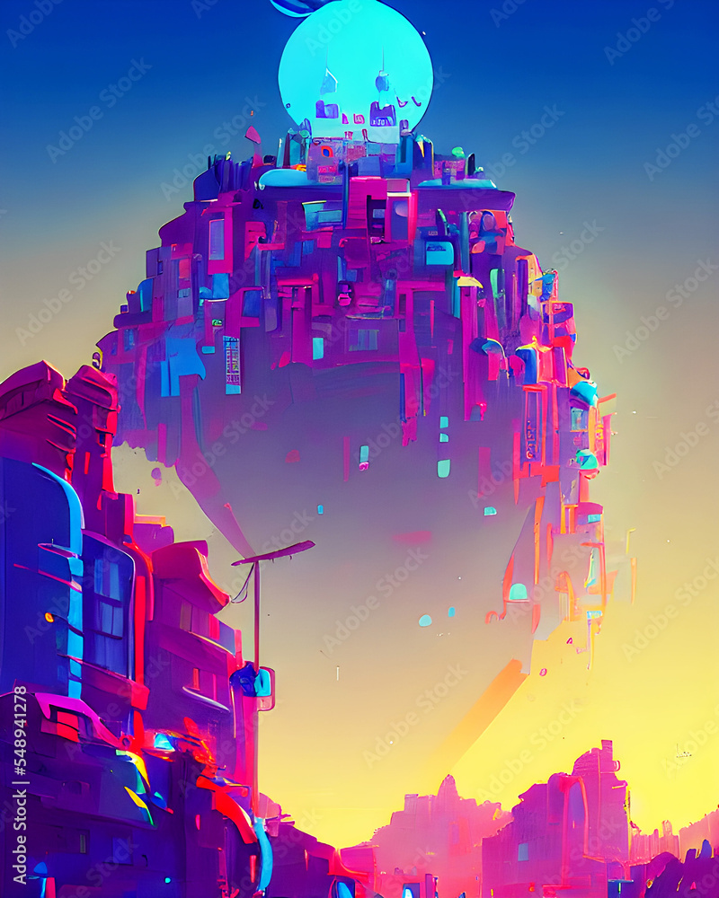 Levitating Moon City Castle - Dreamy Fantastic Landscape Art Stock ...