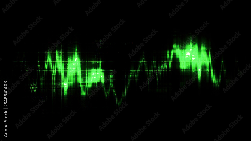 Black background. Motion.Green graphics that rise and fall in different ...